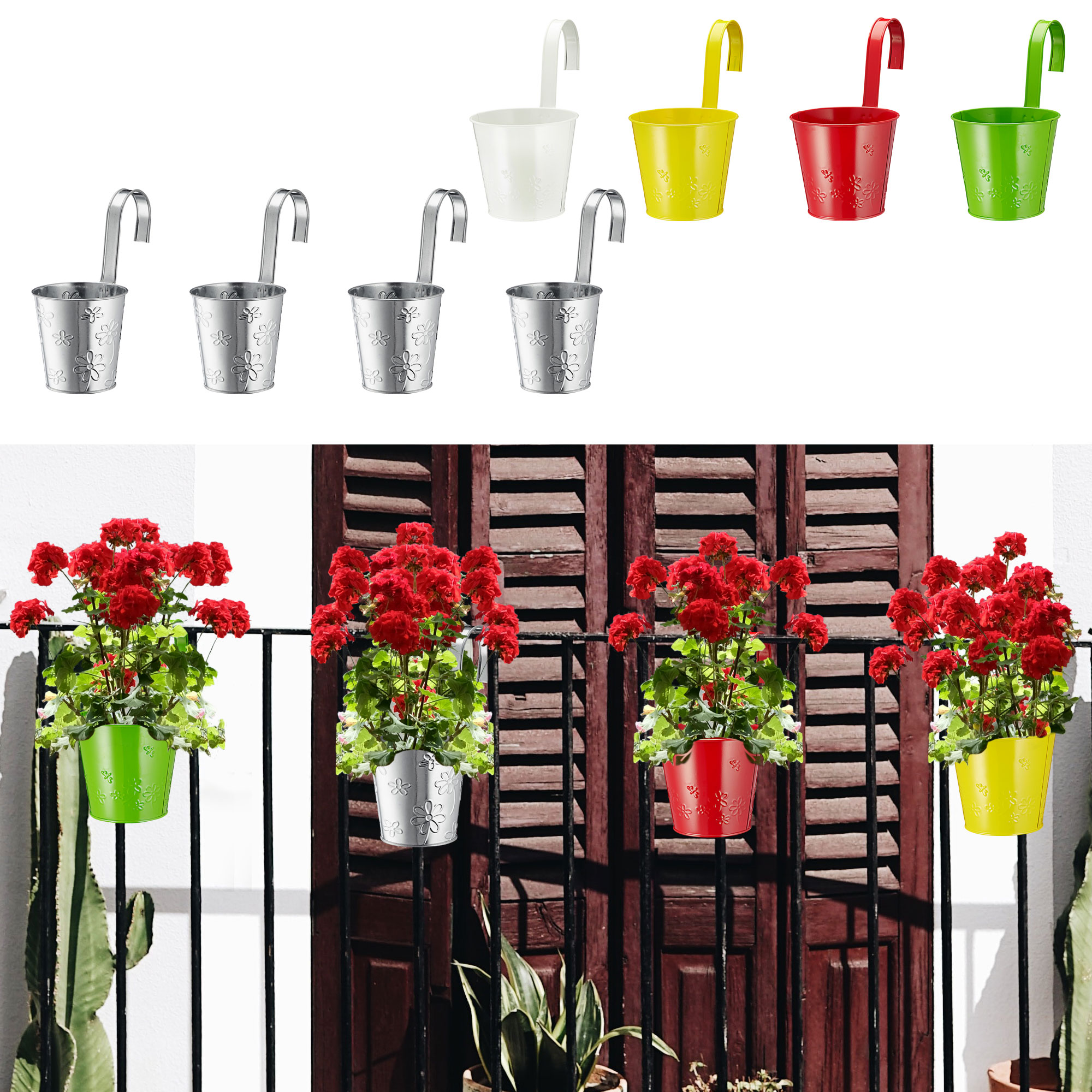 4/12x Übertopf Set Ø16cm Bunt / Silber Verzinkt Blumentopf Blechtopf ...
